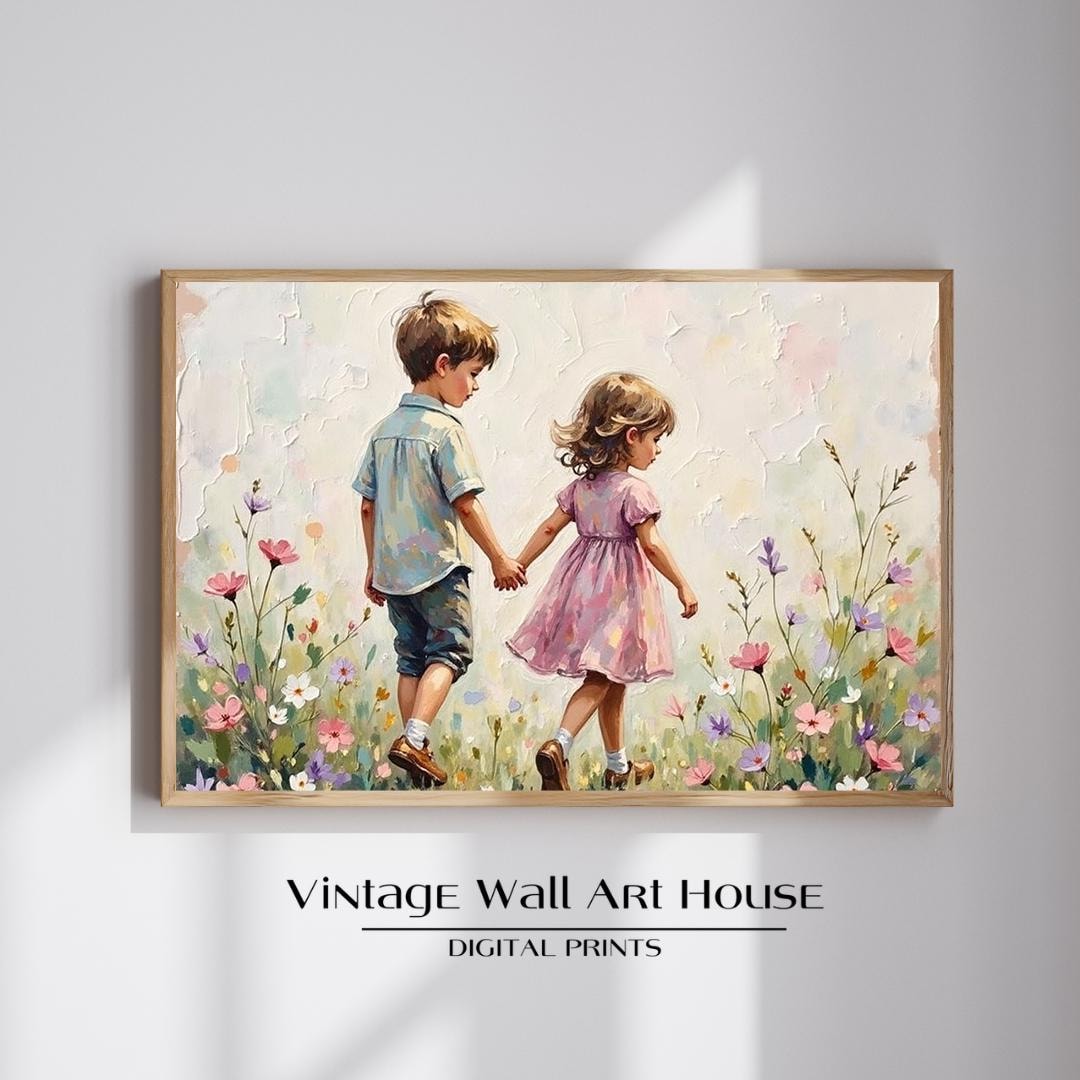 Vintage Cottagecore Children Meadow Print - Sweet Pastel Wildflowers ...