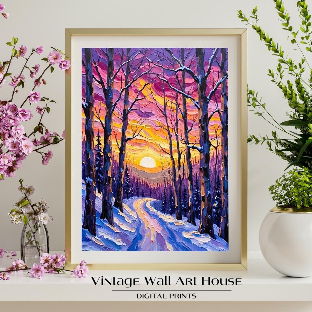 Moody Printable Snow-covered Forest Path Art - Cozy Winter Landscape ...