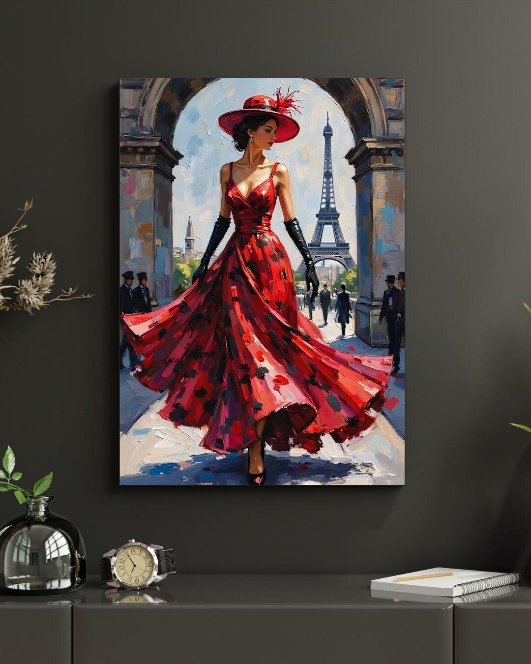 Vintage Wall Art – Woman in Red Dress in Paris – Retro Fashion Poster ...