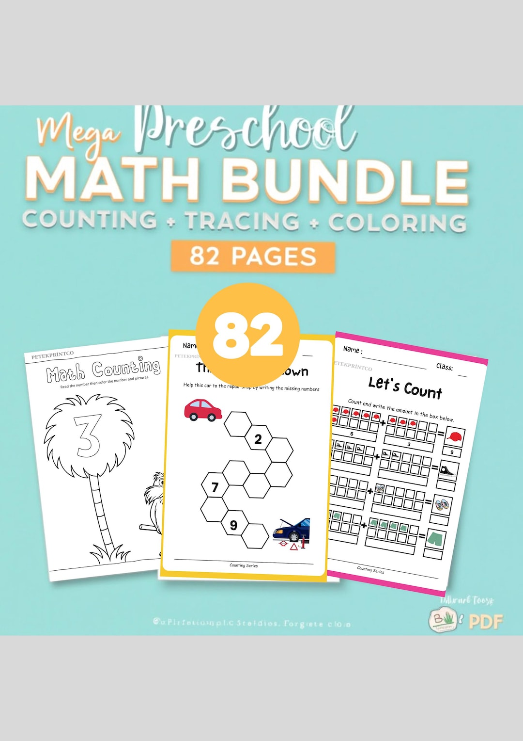 Preschool Math Worksheet Bundle: Counting, Tracing, Coloring (PDF) - Etsy
