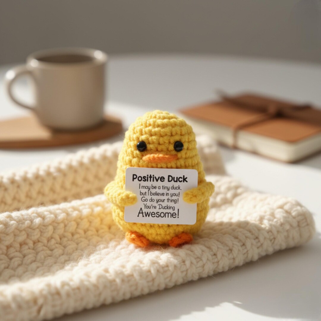 Amigurumi Wool Duck Plush, Positive Message Card, Anxiety Plush, Worry ...