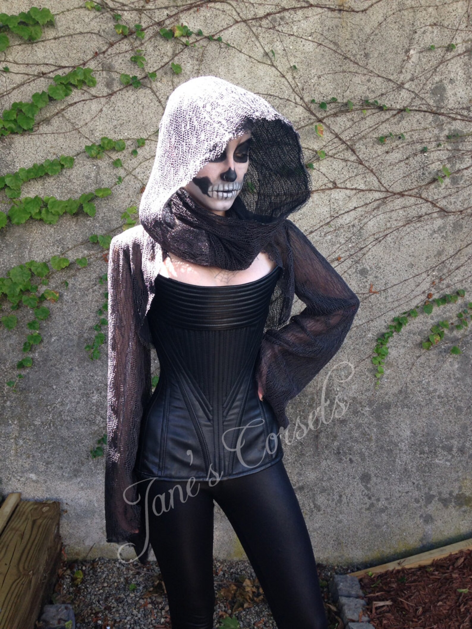 Leather Grim Reaper Corset with French Lace Shrug and Hood | Etsy