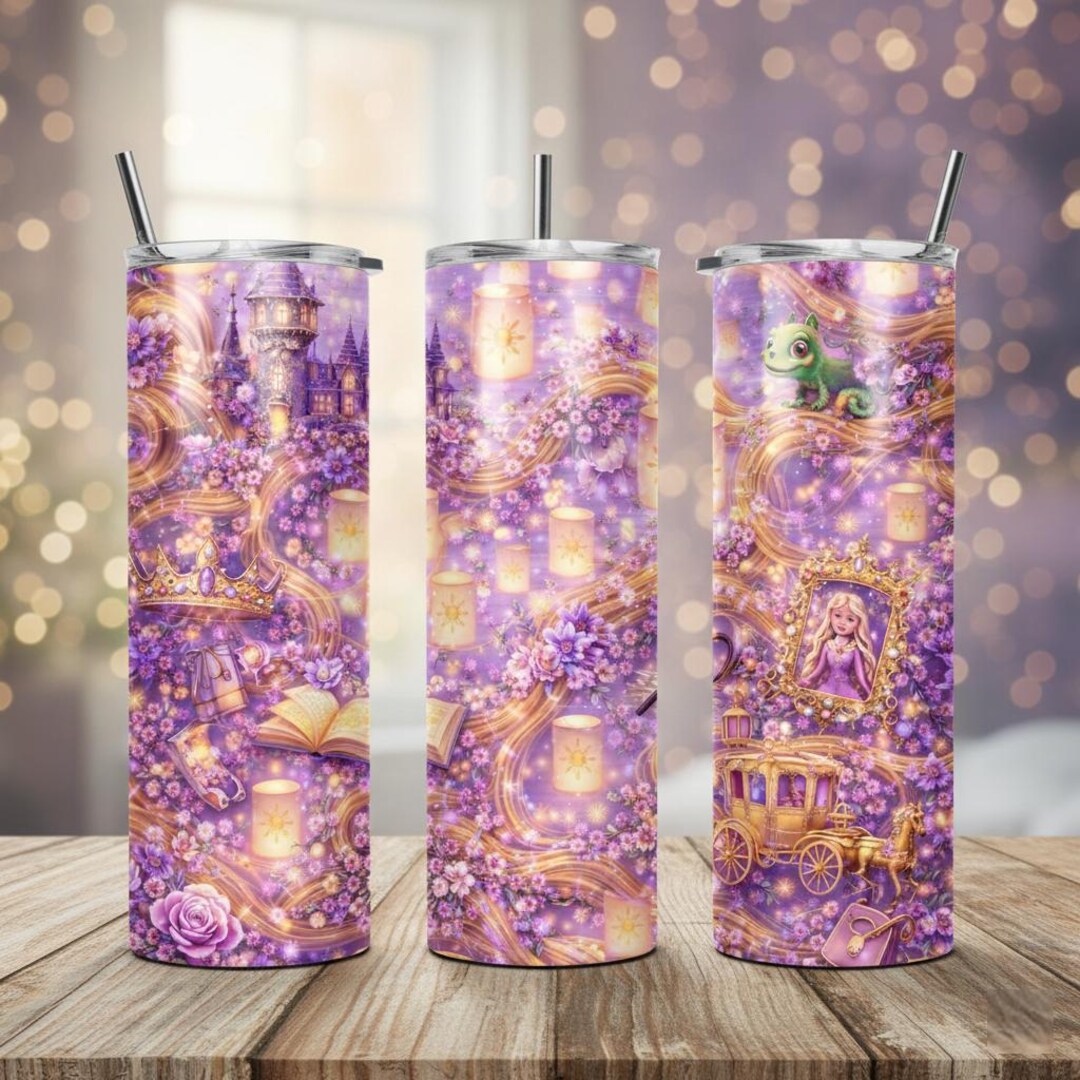 3D Lilac Princess Fairytale Tumbler Wrap, Tangled Floral Design ...