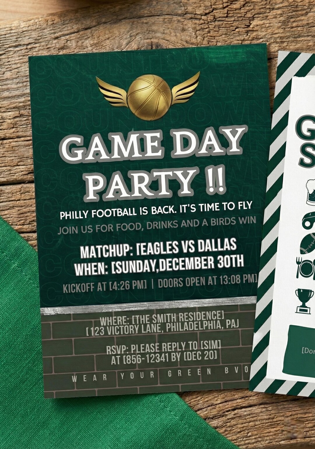Philadelphia Eagles Game Day Invitation | Tailgate Party (editable ...