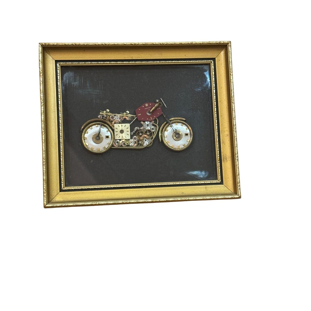 Vintage Watch Part Motorcycle Framed Art Lanco & Chevalier Watch Dials ...