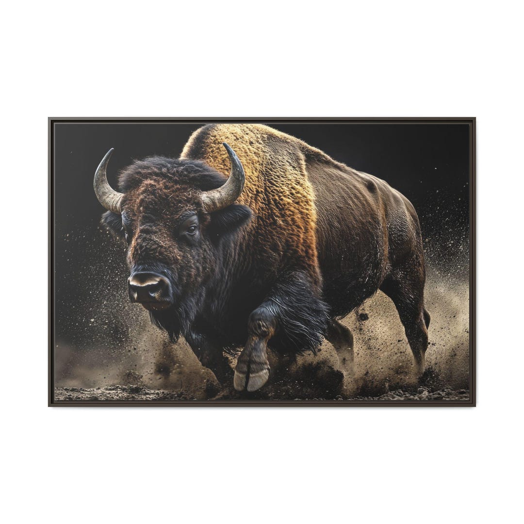 Charging Bison Canvas Wild Dust & Motion Western Wall Art for Rustic ...