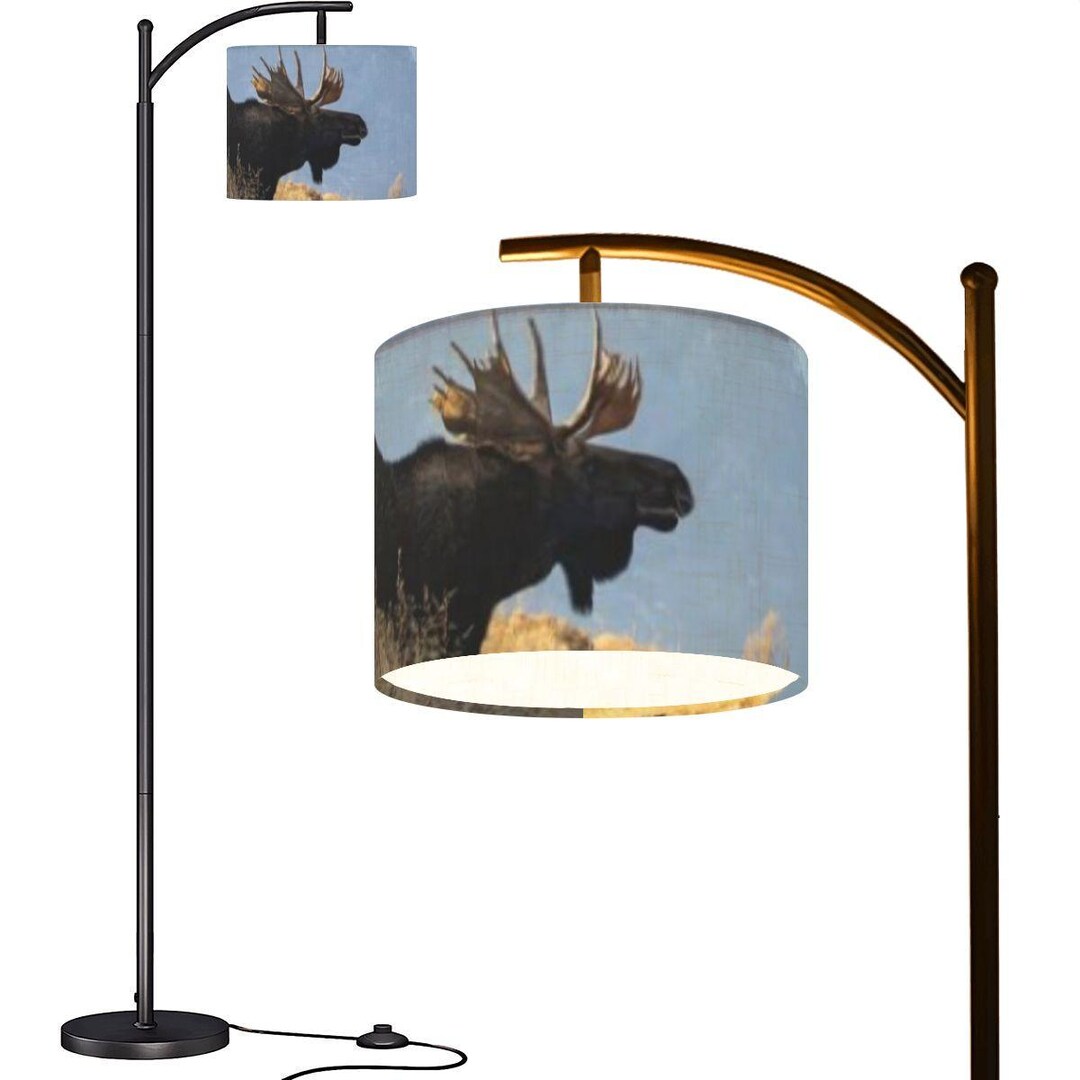 Moose Floor Lamp – Rustic Wildlife Lampshade, 63" Standing Lamp With ...