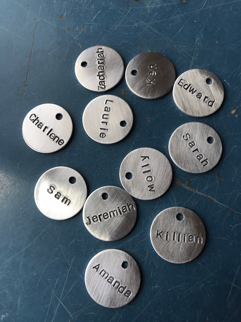 Name tag Charms Tags Labels name tags hand stamped charms | Etsy
