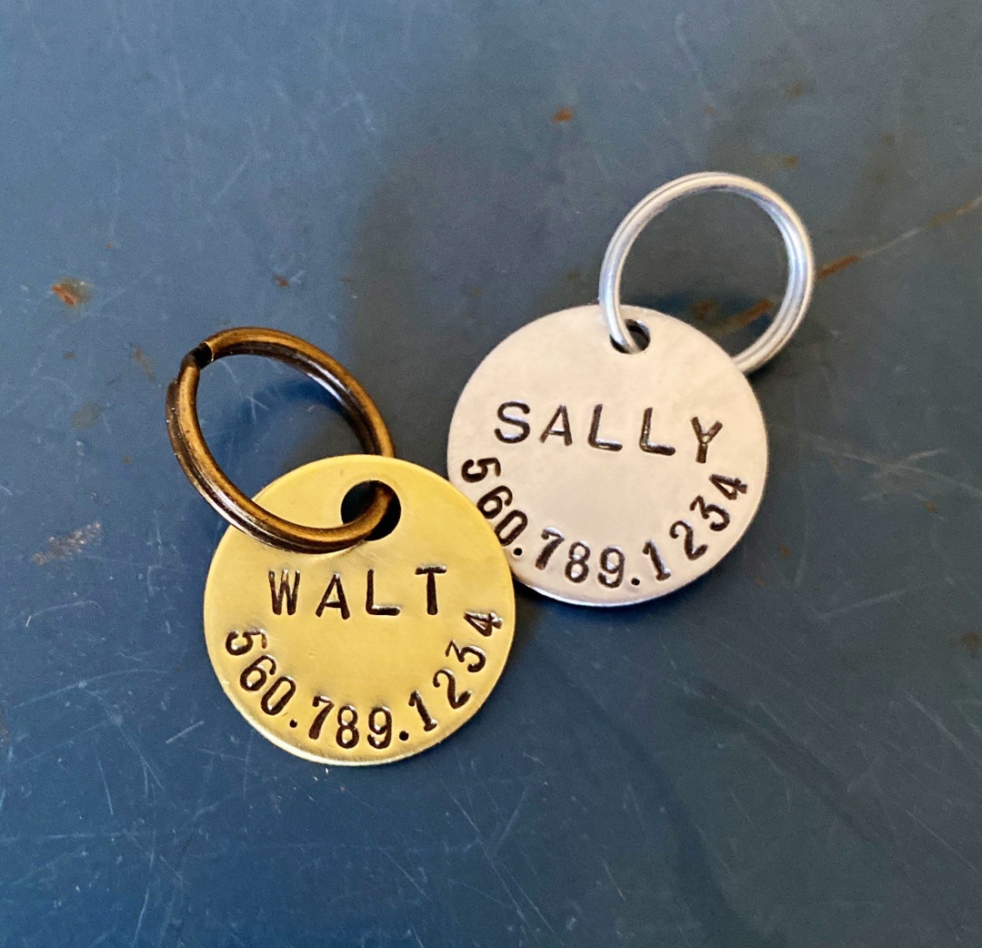 Dog Tag, Pet ID Tags, Personalized, Simple, Metal, Round , Name and ...