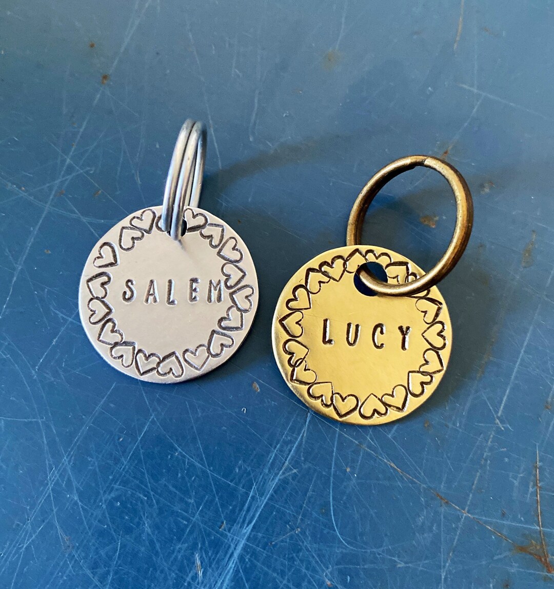 Custom pet tag, hand stamped Dog Tag, Pet ID tags, Personalized dog tag ...