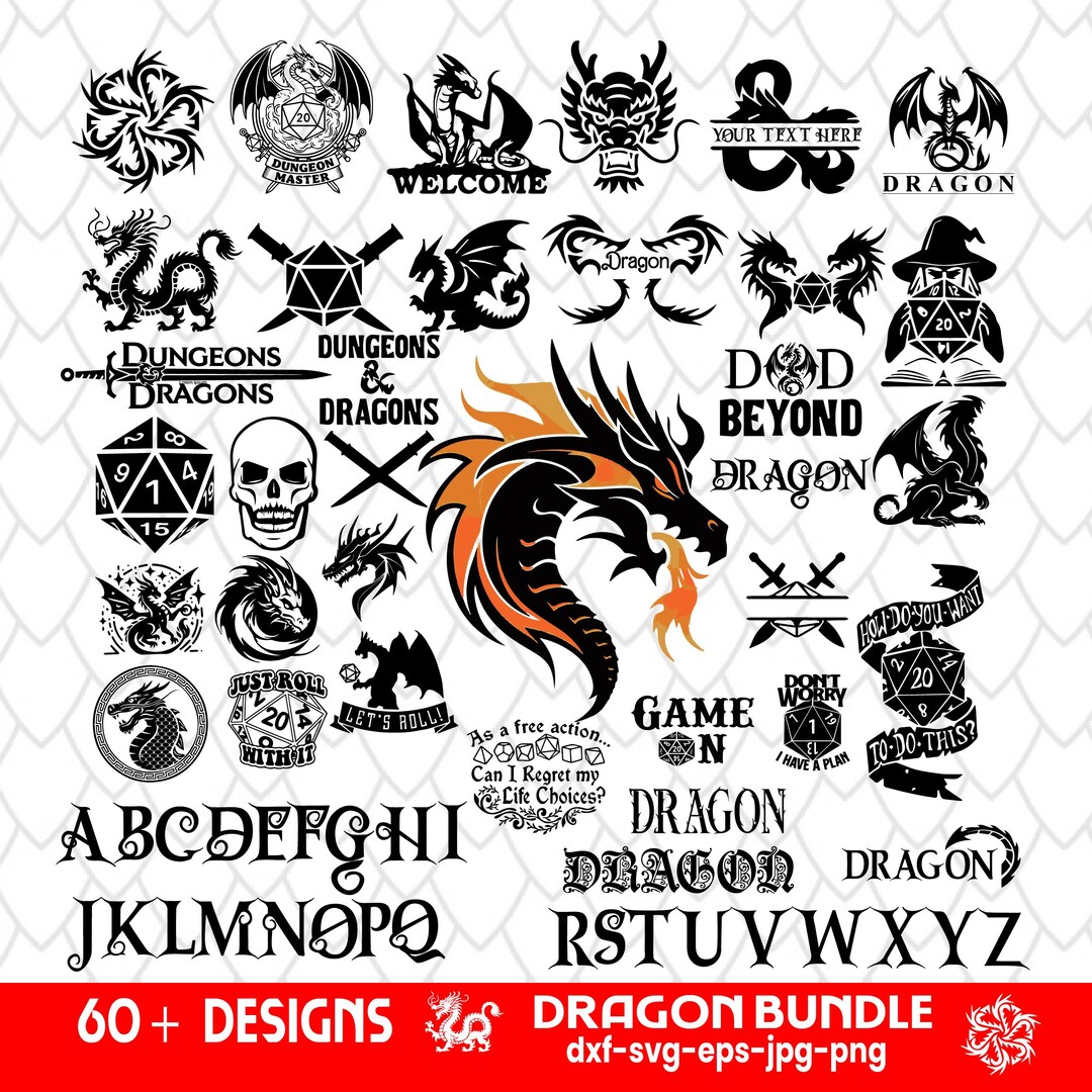 Dungeons and Dragons SVG Bundle: Medieval Dragon Designs (digital Files ...