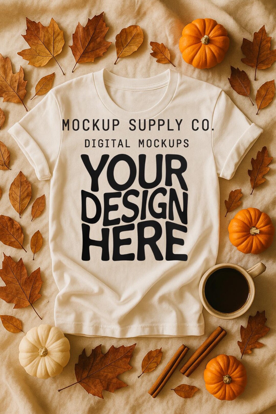 Fall T Shirt Mockup, Pumpkin Flat Lay PNG, Autumn Shirt Mockup, Cozy ...