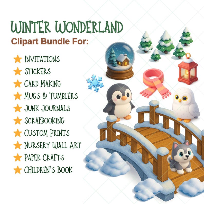 Winter Wonderland PNG Bundle | 50 Cute Winter Clipart | Snowman, Polar ...