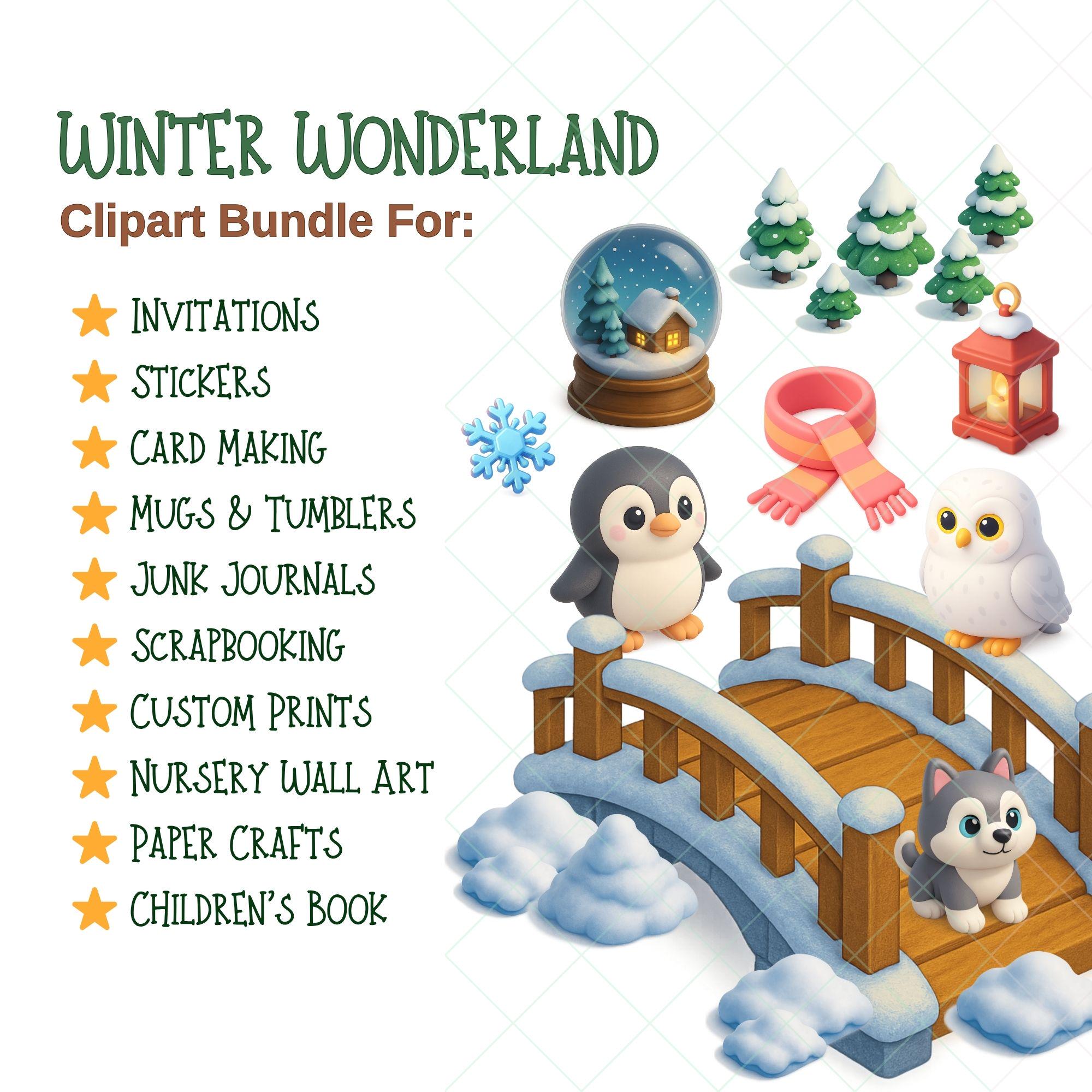 Winter Wonderland PNG Bundle | 50 Cute Winter Clipart | Snowman, Polar ...