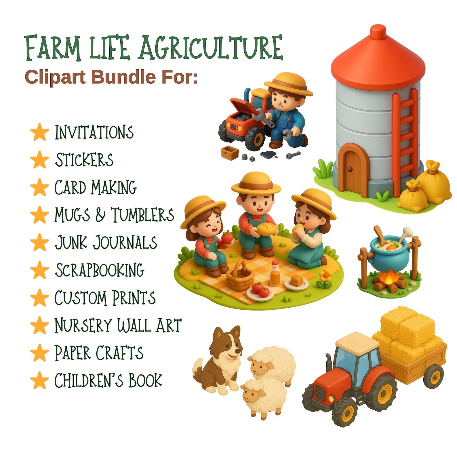 Farm Life Clipart: 3D Isometric PNG Stickers (50 Items) - Etsy