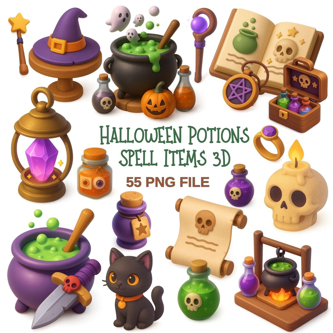 3D Halloween Potions Clipart: Witchcraft PNG Bundle (digital Download ...