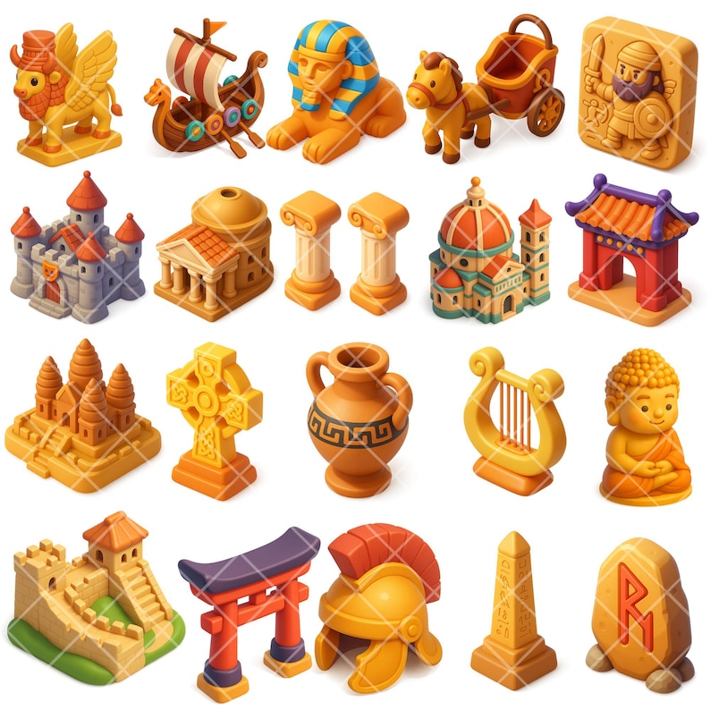 Ancient Civilizations Clipart | 3D History Landmarks, Egypt, Rome (PNG ...