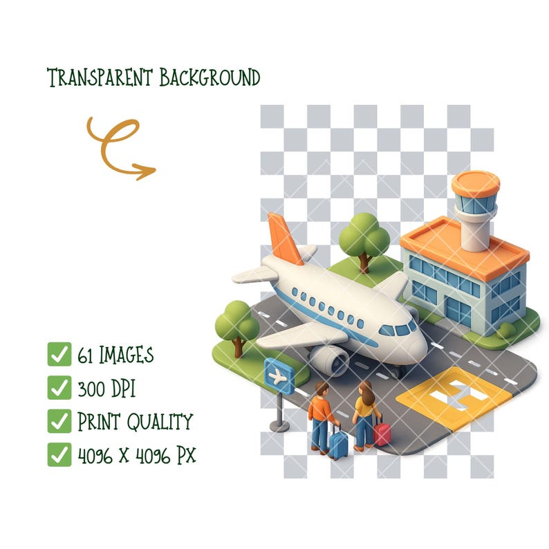 Airport Travel Clipart PNG Set | Aviation Illustrations for Planner (61 ...