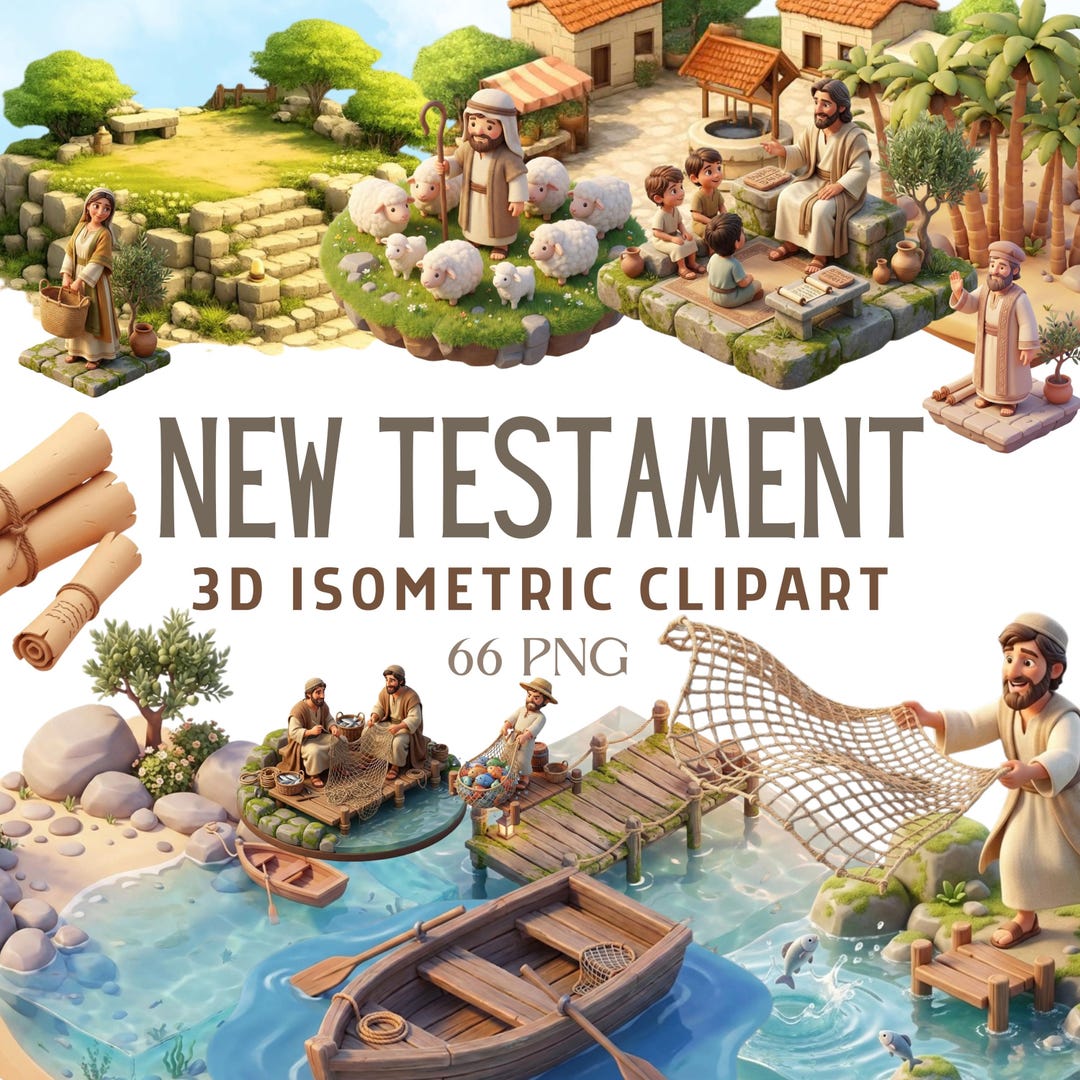 New Testament Bible Clipart – 66 PNG 3D Isometric Jesus Stories and ...