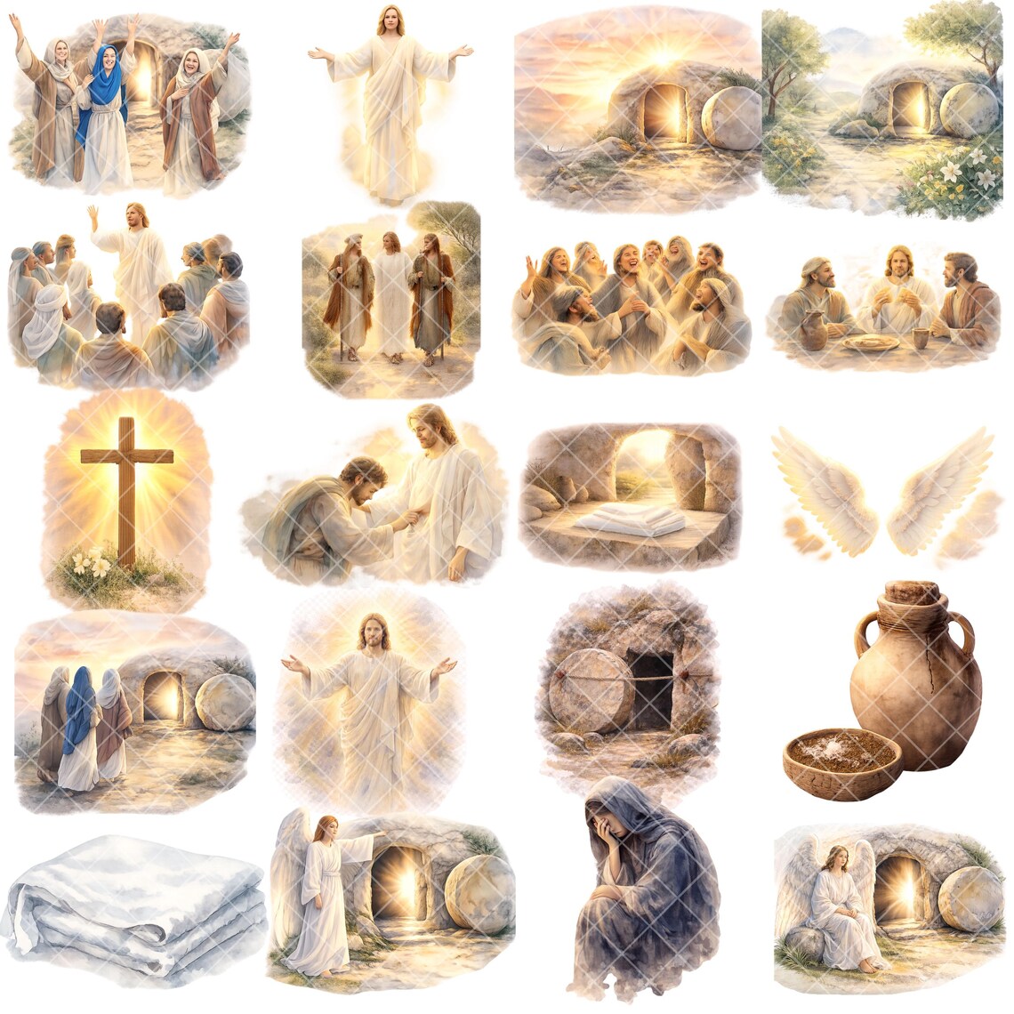 Crucifixion and Resurrection Watercolor Clipart PNG Bundle, Christian ...