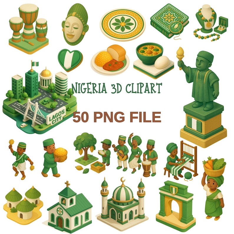 Nigeria 3D Clipart PNG – 50 African Culture Illustrations for Heritage ...
