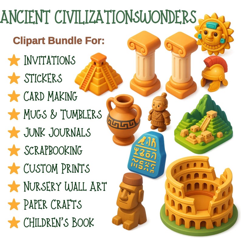 Ancient Civilizations Clipart | 3D History Landmarks, Egypt, Rome (PNG ...