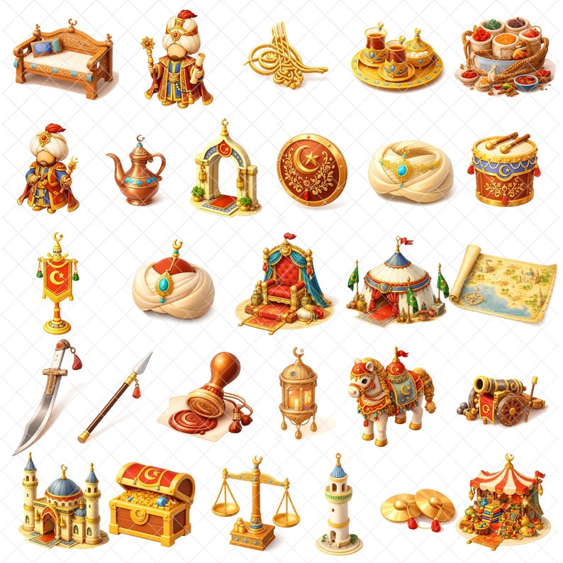Ottoman Empire Clipart Bundle | 55 PNG Turkish Warrior, Sultan, Castle ...