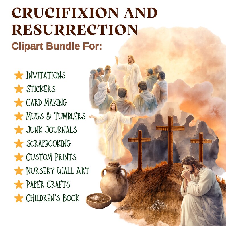 Crucifixion and Resurrection Watercolor Clipart PNG Bundle, Christian ...