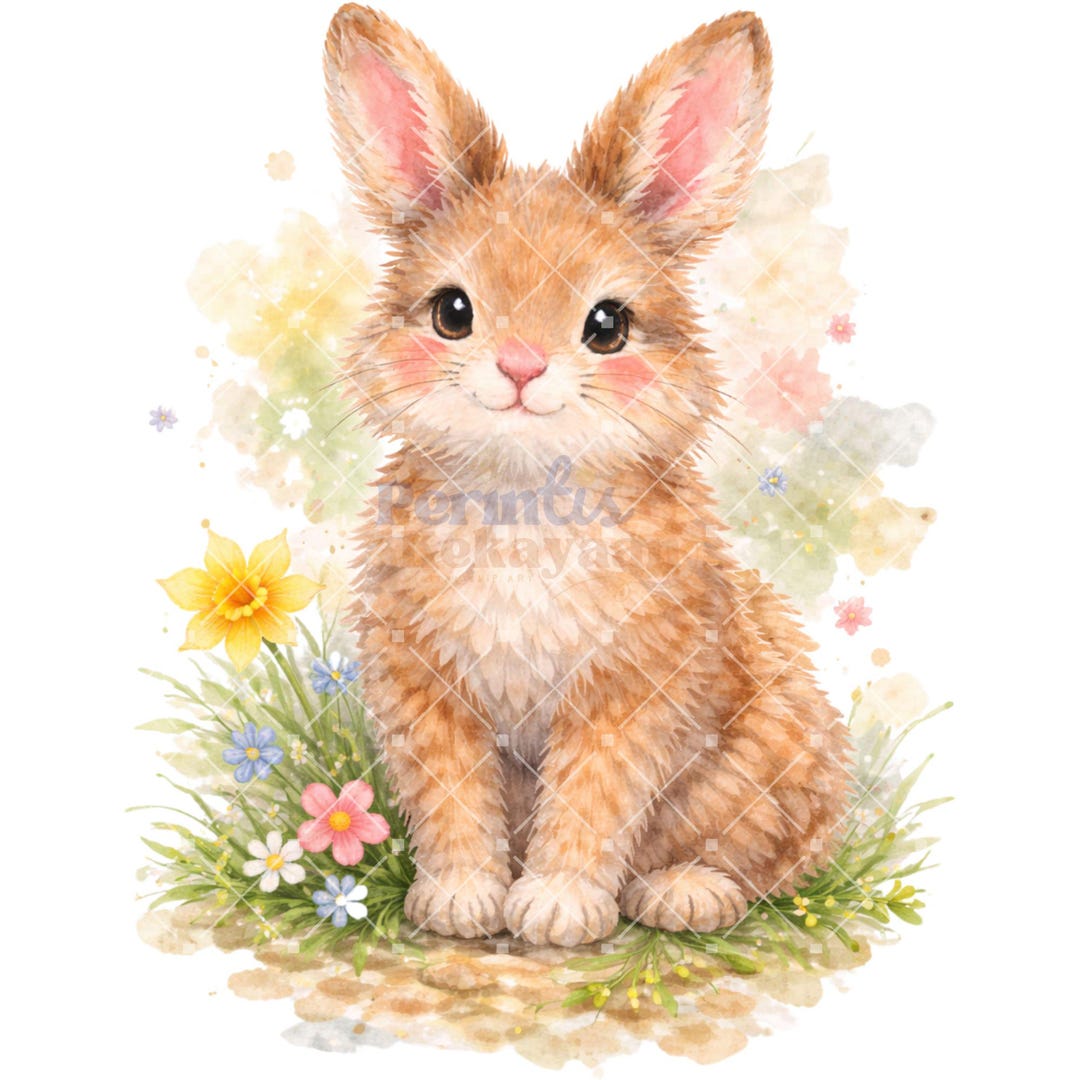 Easter Bunny Watercolor Clipart: Spring Rabbit With Eggs (13 PNG Files ...
