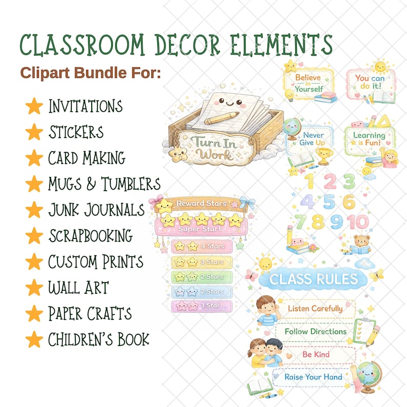 Kawaii Classroom Decor Clipart – 3D School Elements, Teacher Printables ...