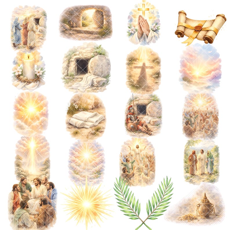 Crucifixion and Resurrection Watercolor Clipart PNG Bundle, Christian ...