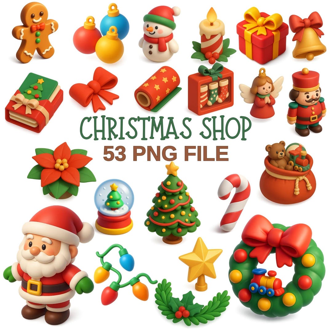 Christmas and Holiday Clipart | Santa and Winter Decoration PNG Set - Etsy