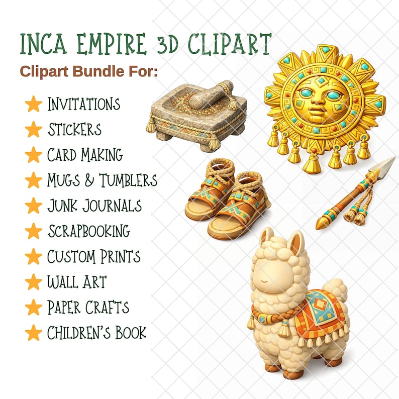 Inca Empire 3D Clipart Set | 55 PNG Historical Culture Graphics ...