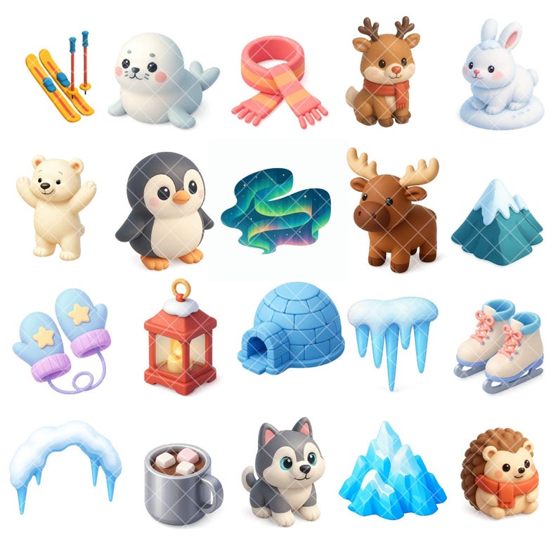 Winter Wonderland PNG Bundle | 50 Cute Winter Clipart | Snowman, Polar ...