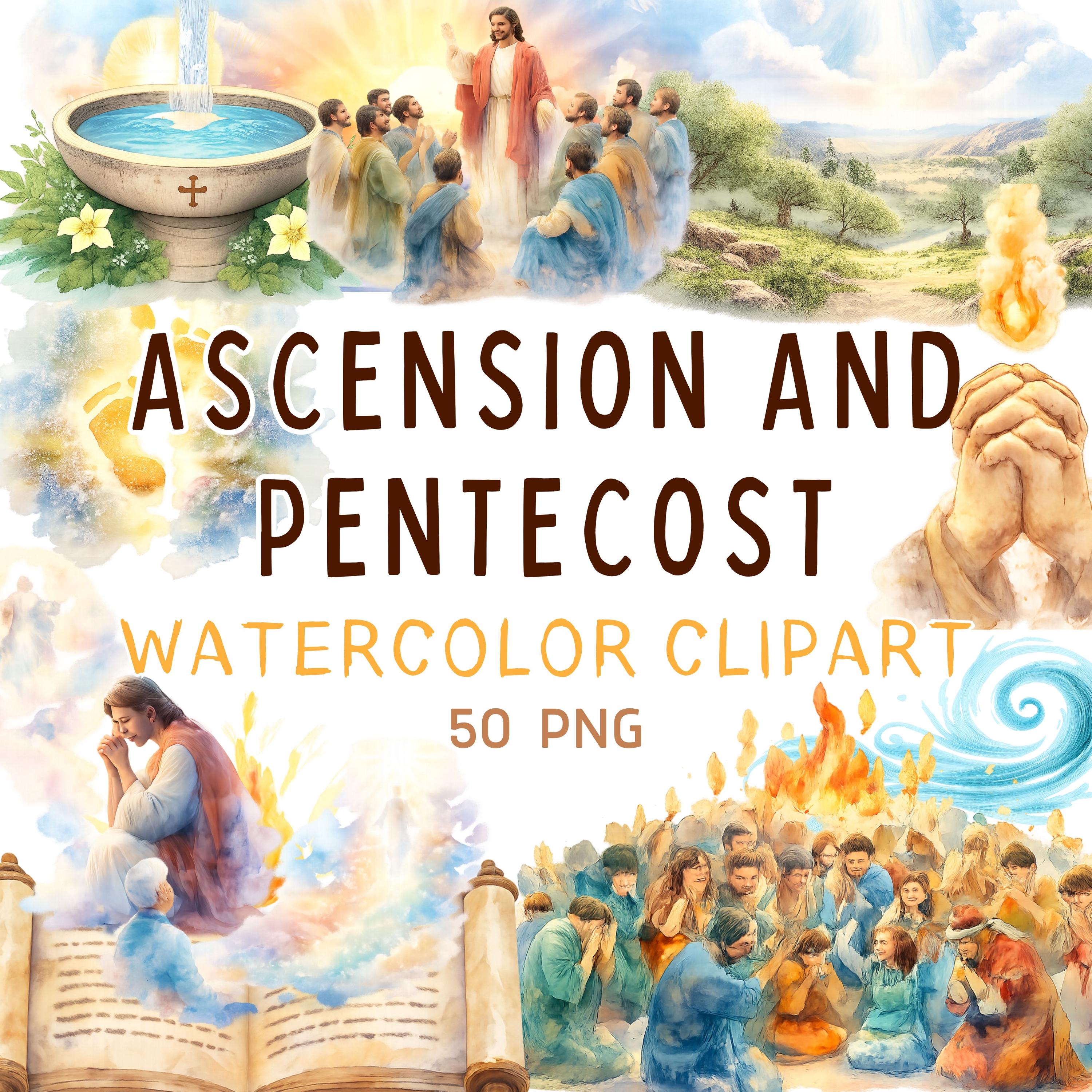 Ascension and Pentecost Watercolor Clipart Bundle 50 PNG Christian ...