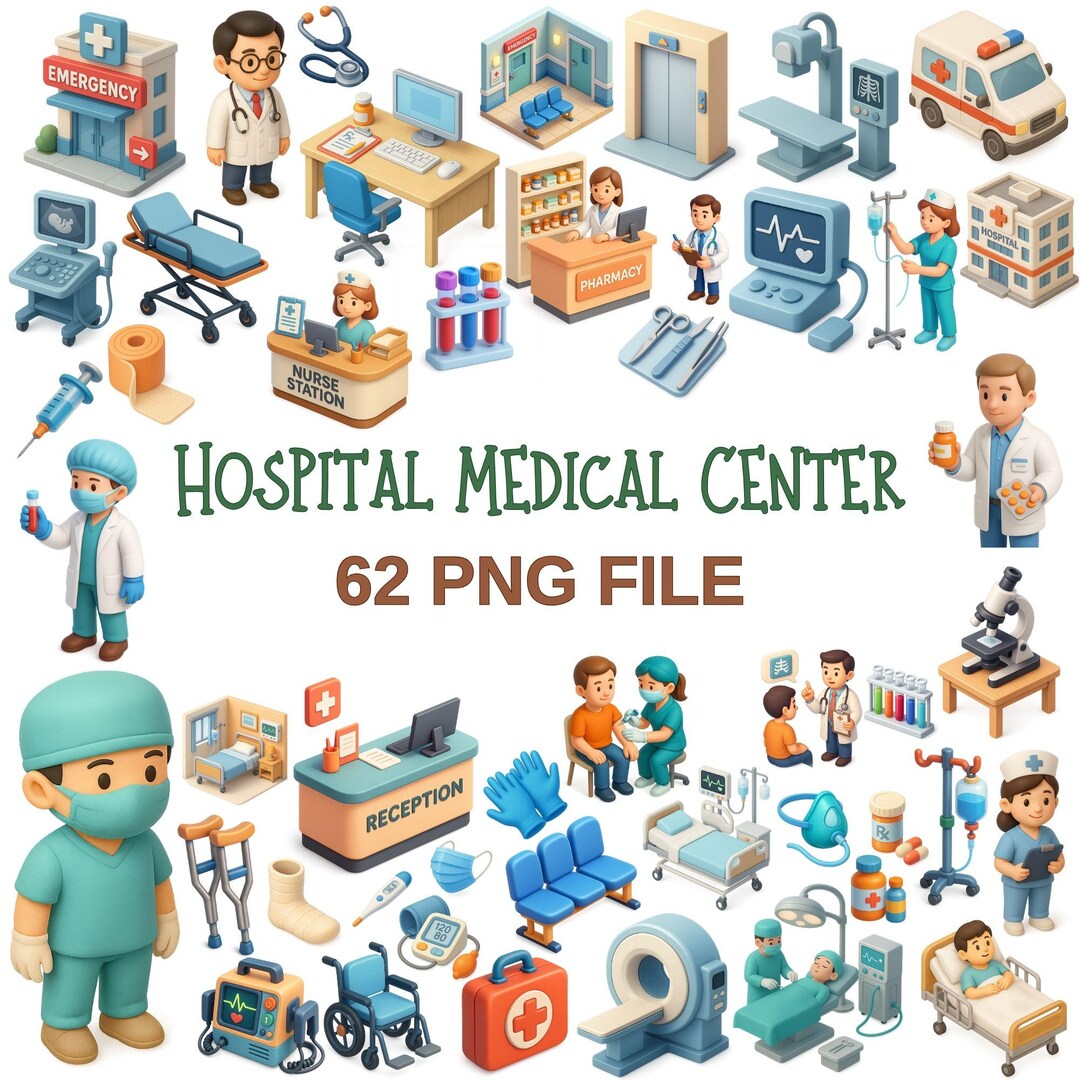 Medical Clipart Set | 3D Doctor, Nurse, Hospital PNG Icons (62 Files ...