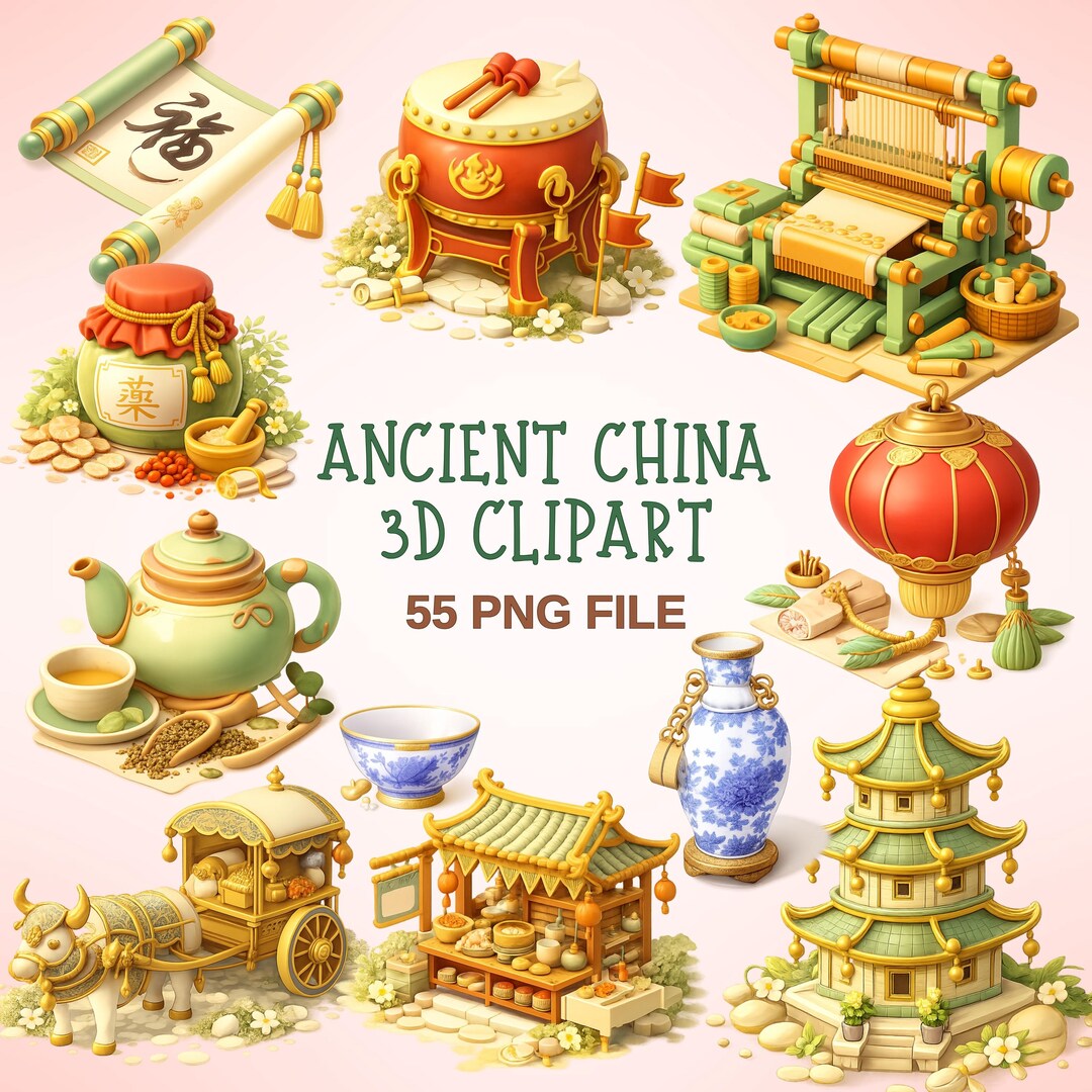 Ancient China 3D Clipart | Chinese Culture PNG Graphics (55 Files) - Etsy
