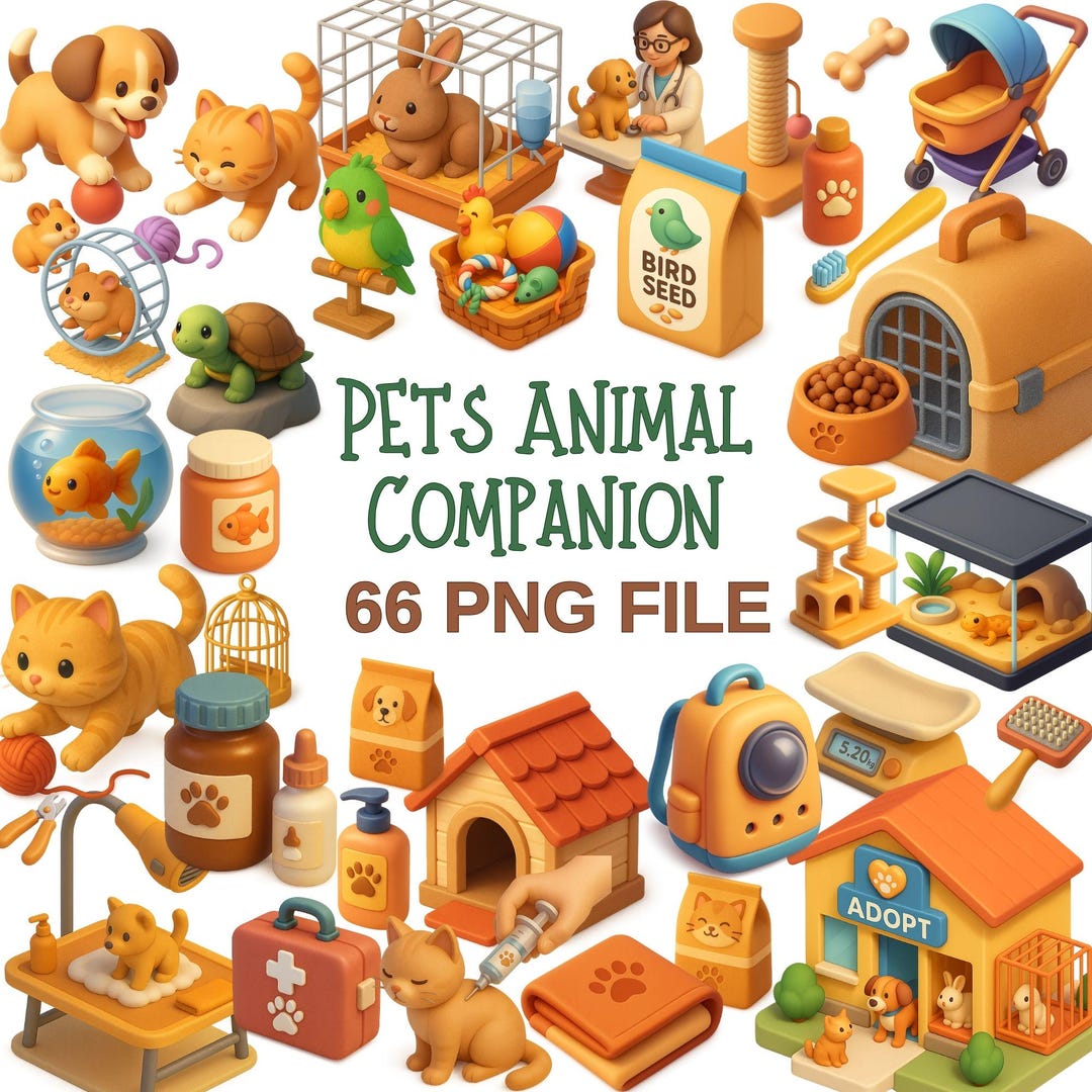 Pet Care Clipart – 3D Animal Graphics, Vet & Grooming PNG Files ...