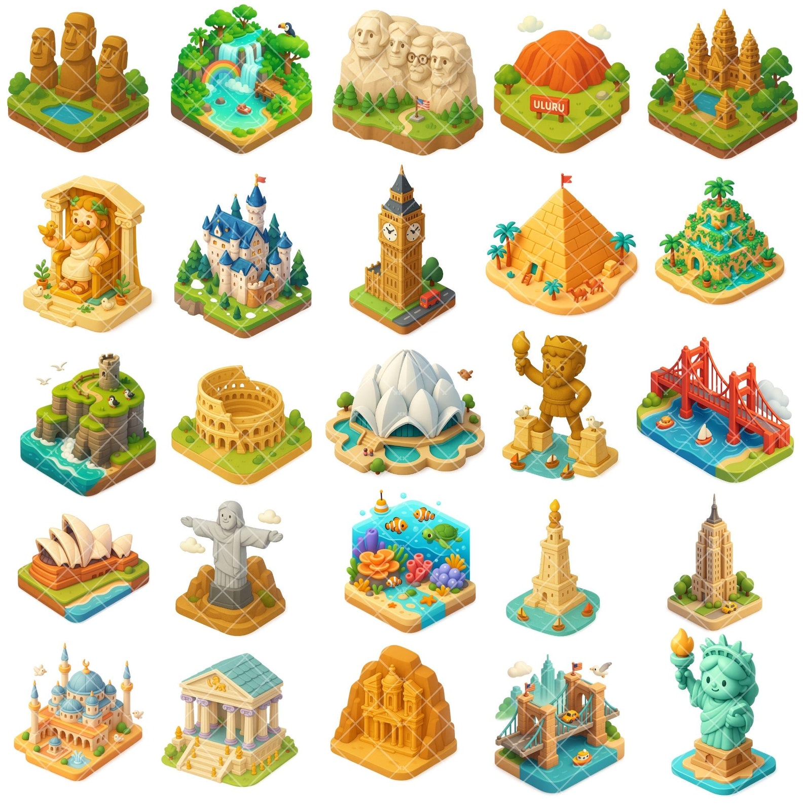 World Landmarks 3D Clipart: 50 PNG Travel Icons (digital Download) - Etsy