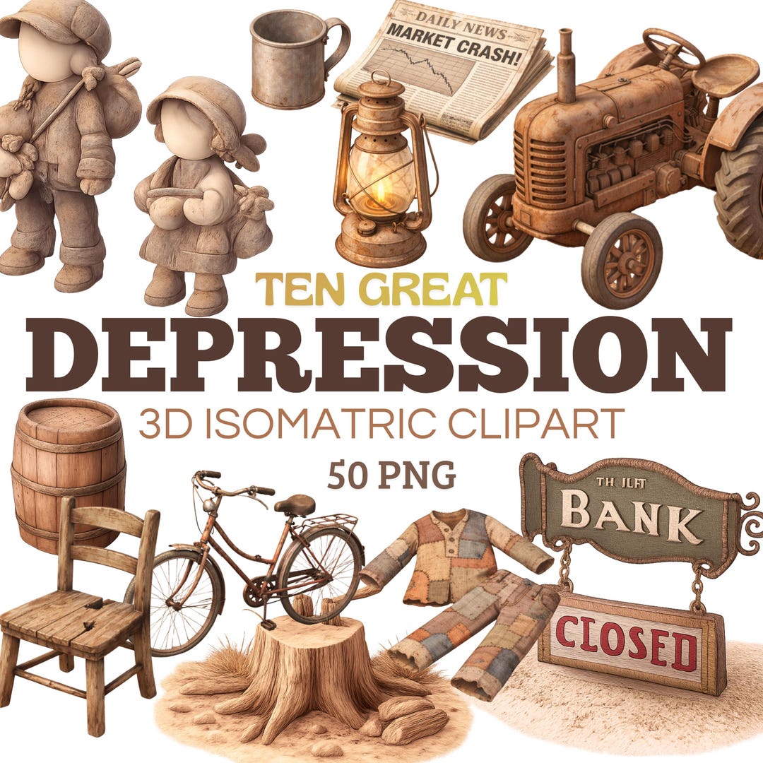 Great Depression 3D Clipart Bundle | 50 PNG Files | Isometric History ...