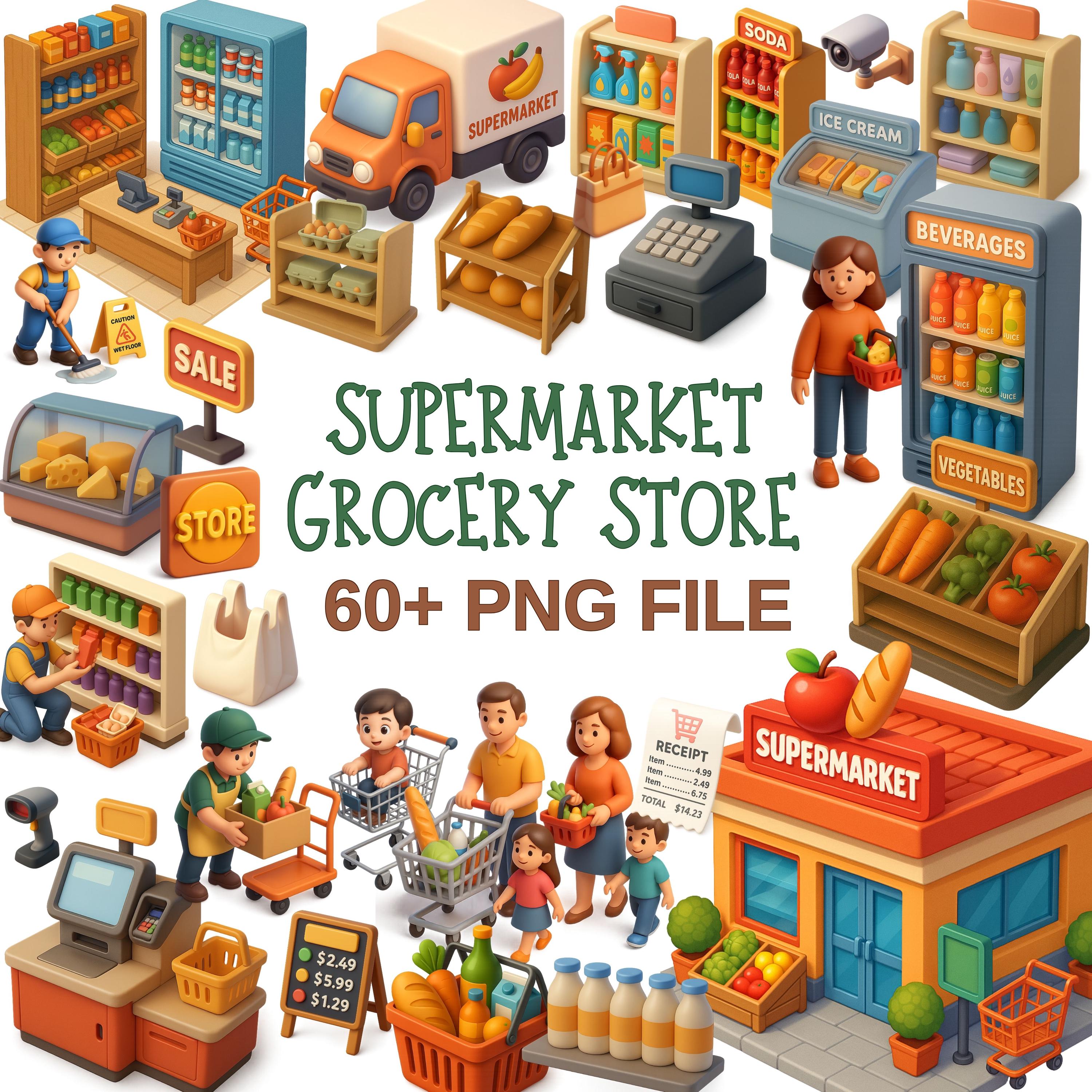 Supermarket Grocery Store Clipart | 3D Market PNG Bundle | Shopping ...