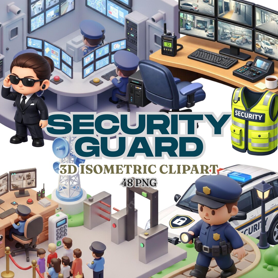 Security Guard Clipart - 48 PNG 3D Isometric Surveillance, Guards, Gear ...