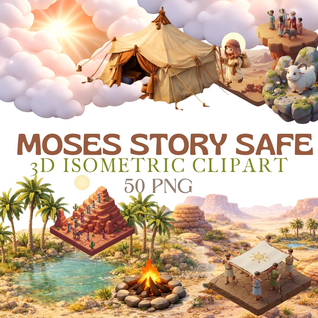 Moses Bible Story Clipart – 50 PNG Isometric Graphics for Christian ...