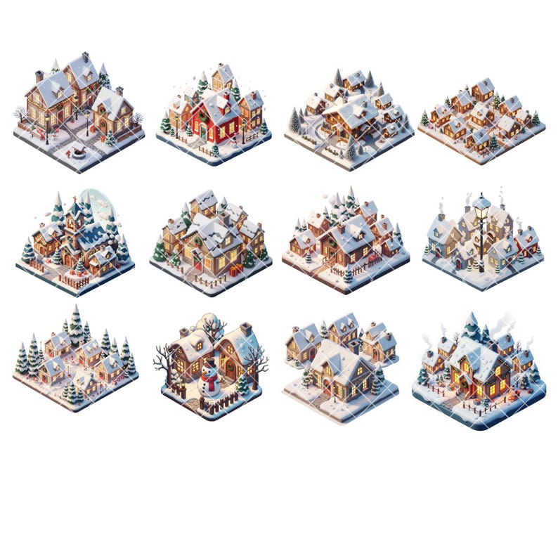 Winter Village Clipart – 52 Christmas Town PNG Graphics (digital ...