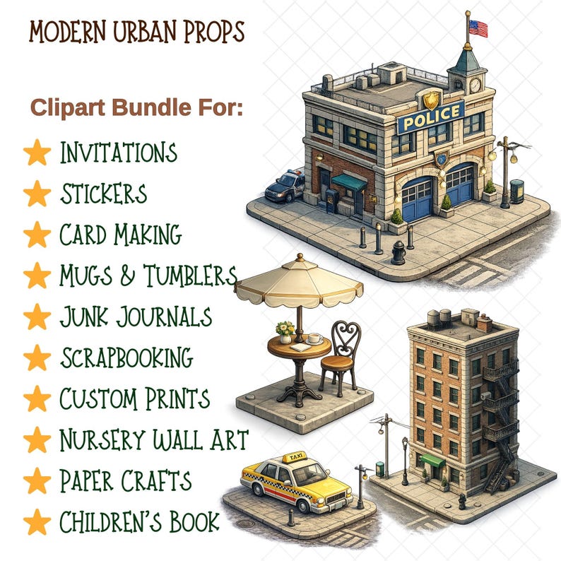 Modern Urban Props Clipart - 50 PNG for Games, City Maps, Story Scenes ...