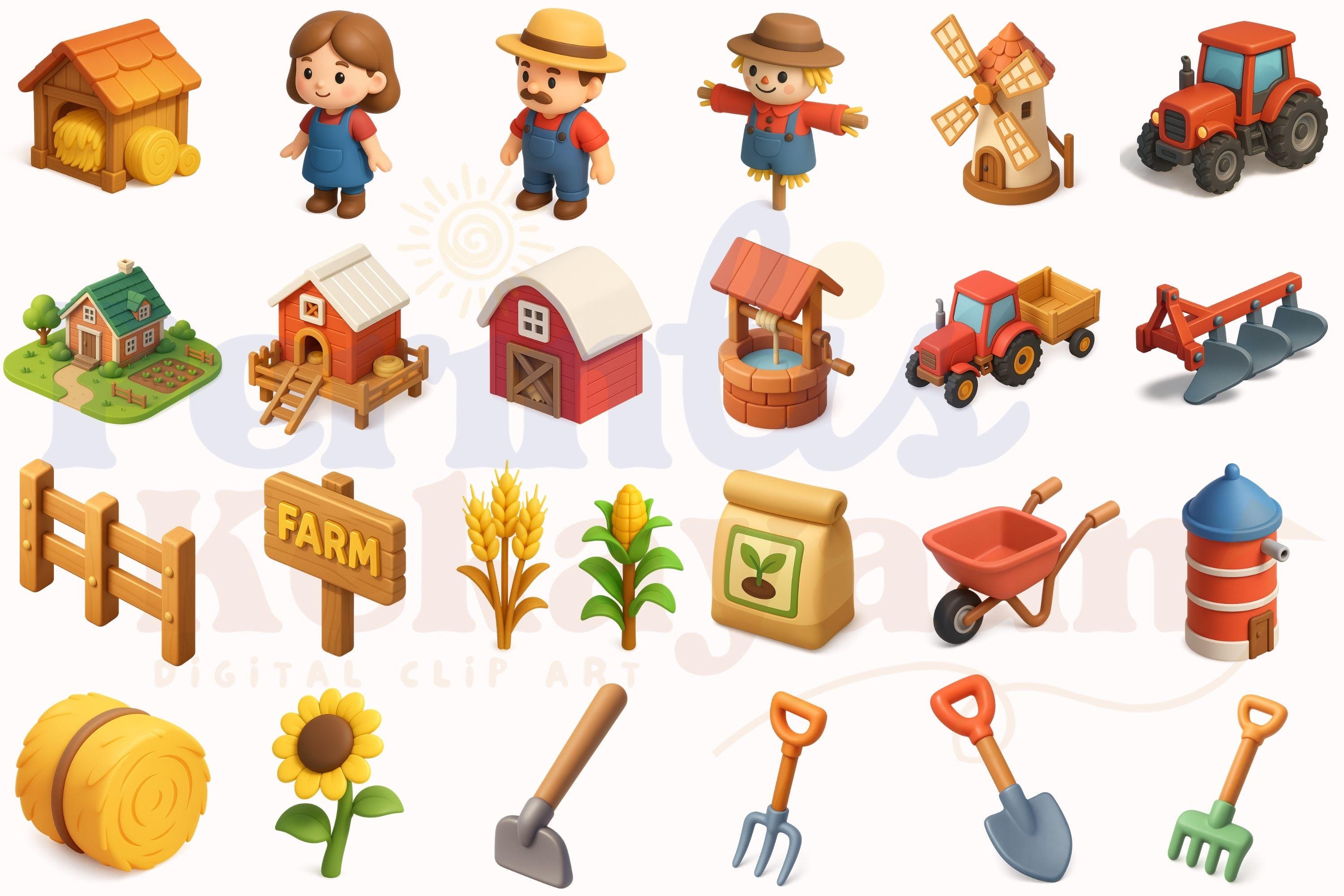 Farm Animal Clipart: 3D Isometric PNG Stickers (50 Items) - Etsy