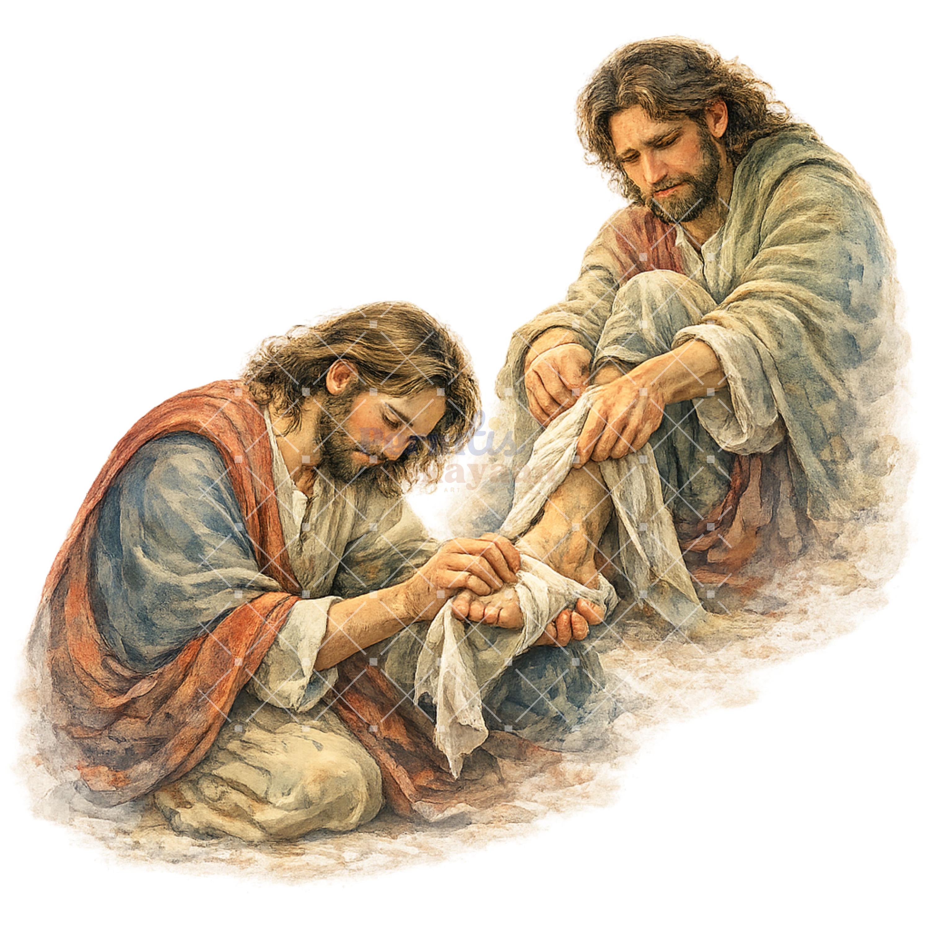 Jesus Washing Disciples Feet Watercolor Clipart Bundle (13 PNG Files ...