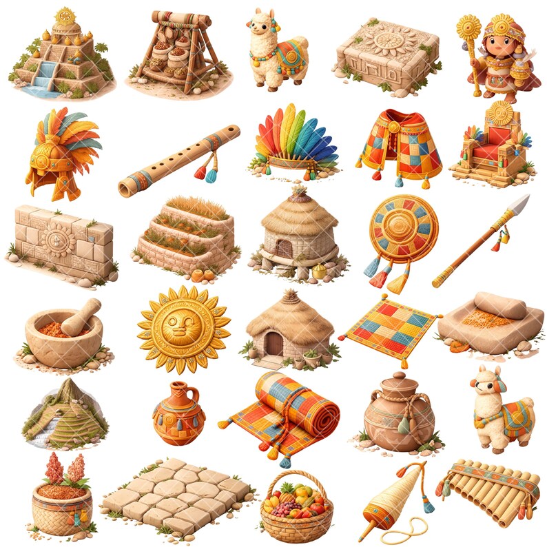 Inca Empire Clipart Bundle - 55 3D Ancient PNG Files for History ...