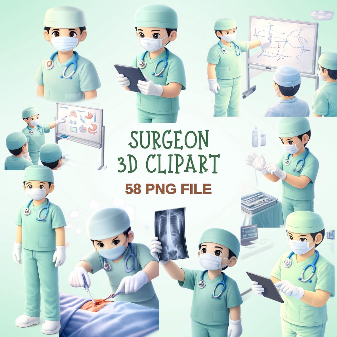 Surgeon 3D Clipart Set - 58 PNG Files With Doctors, Surgery Scenes ...