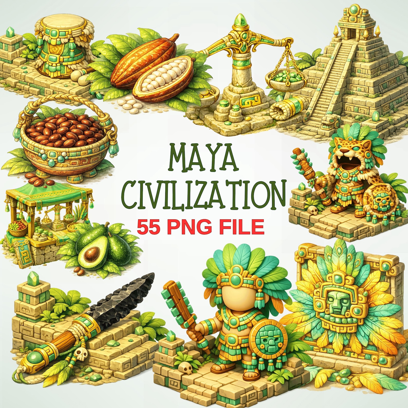 Maya Civilization 3D Clipart Bundle | Ancient Mayan History PNG Set for ...